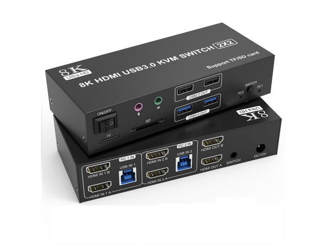 8K HDMI KVM Switch 2 Monitors 2 Computers Dual Monitor Support 8K@60Hz ...