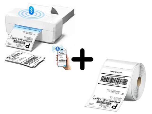 White Bluetooth Thermal Shipping Label Printer, with 4" x 6" Roll ...