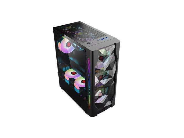 ATX Tower Gaming PC Case with USB3.0,Tempered Glass Side Panel, High ...