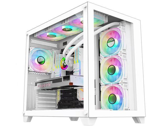 PC CASE ATX Gaming PC Cases ,Mid-Tower USB 3.0 with Double Tempered Glass Full View Computer ...