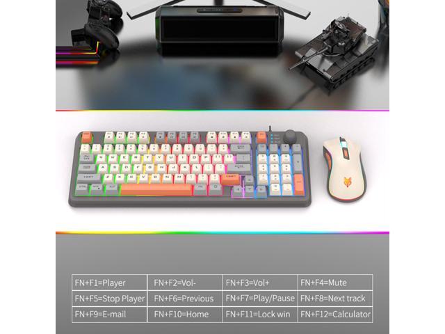 K820 USB Corded Gaming Keyboard and Mouse Kit Colorful Lighting 94 Keys Layout Keypad 3 Color ...
