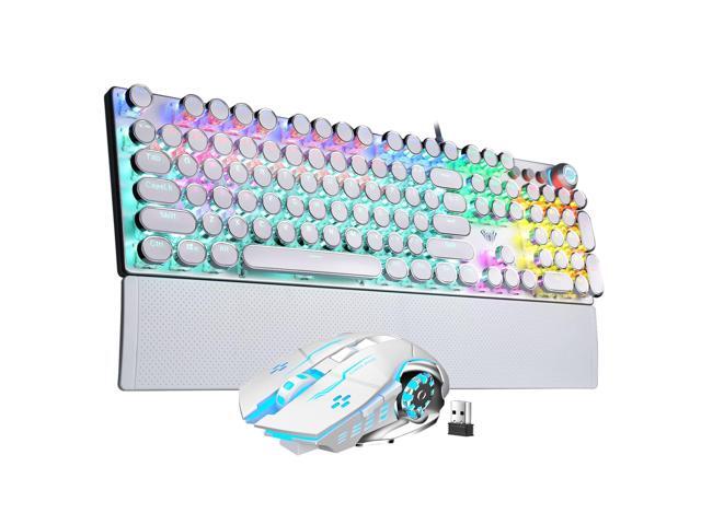 AULA White Gaming Keyboard and Mouse Combo (F2088 Typewriter Style ...