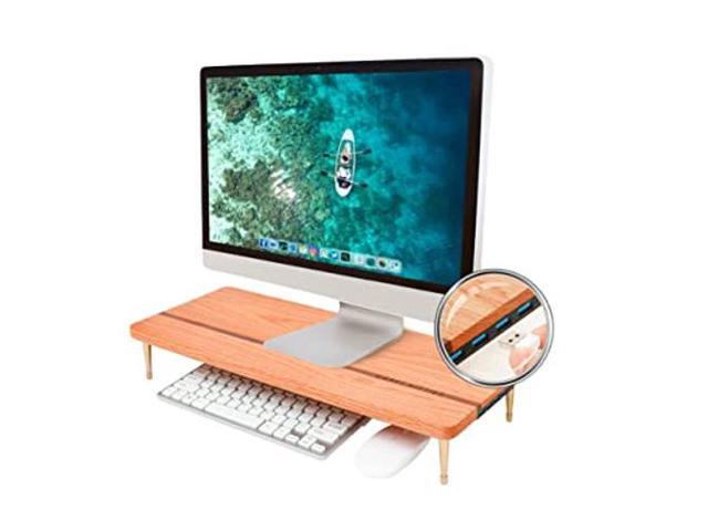 CRAFT KITTIES Wood Riser Monitor Stand with USB Ports Computer Stand w ...