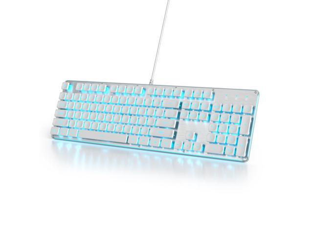 Owpkeenthy White Typewriter Gaming Keyboard Full-Size Quiet Keyboard ...