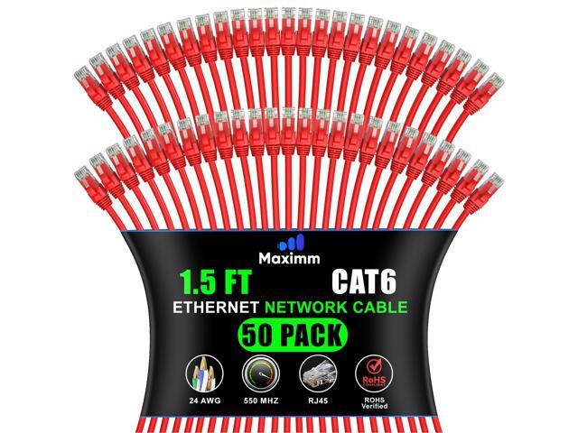 Maximm Cat 6 Ethernet Cable 1.5 ft (50-Pack) - High-Speed LAN Cable ...