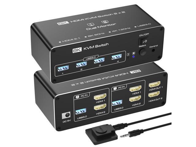 KVM Switch 2 Monitors 2 Computers, HDMI KVM Switches 8K@60Hz, USB 3.0 ...
