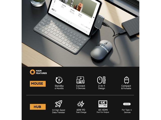 ProtoArc 2 in 1 Travel Hub Mouse, Multi-Device HubMouse for Business ...