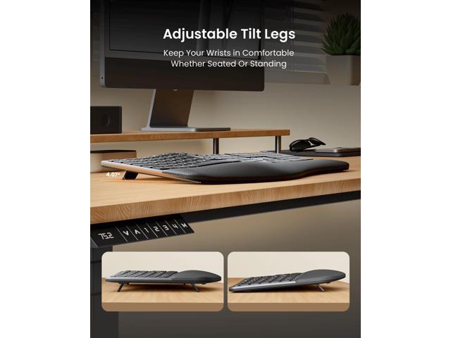 ProtoArc Backlit Wireless Ergonomic Keyboard, EK01 Plus Full Size Ergo ...