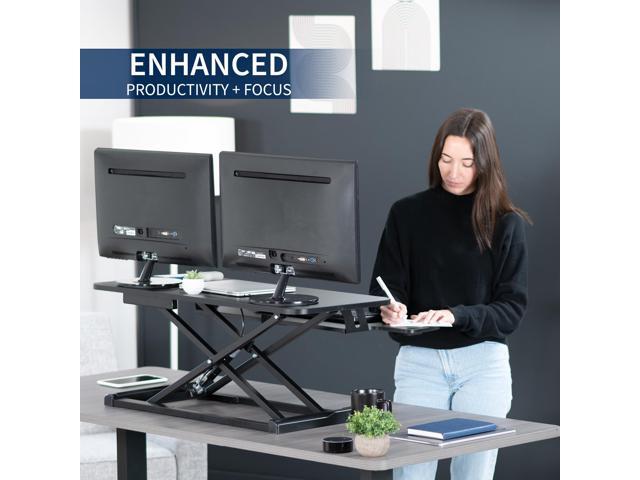 VIVO Black Height Adjustable 36" Standing Desk Monitor Riser, Sit Stand ...