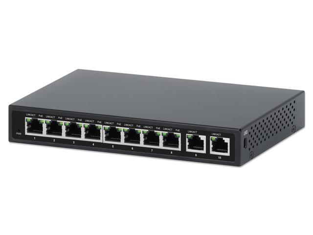 Intellinet 10-Port PoE+ Switch with 8 Gigabit Ethernet Ports and 2 RJ45 Gigabit Uplink Ports ...
