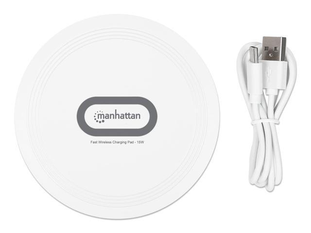 Manhattan Qi-Compatible 15W Fast Wireless Charger Pad - Round, Charges ...