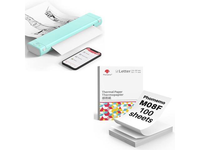 Phomemo M08F Portable Printer Green & US Letter Folding Thermal Paper ...