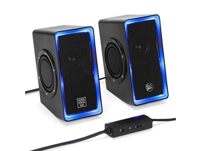 GOgroove Gaming Computer Speakers with Blue LED Light - SonaVERSE O2i ...