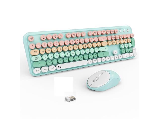 Wireless Keyboard and Mouse Set, 105 Round Keys Full-Size Cute Colorful ...