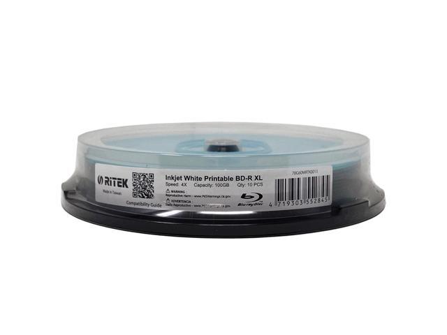 10 Pack Ritek BD-R XL BDXL 100GB Archival Grade Triple Layers 4X White Inkjet Hub Printable ...