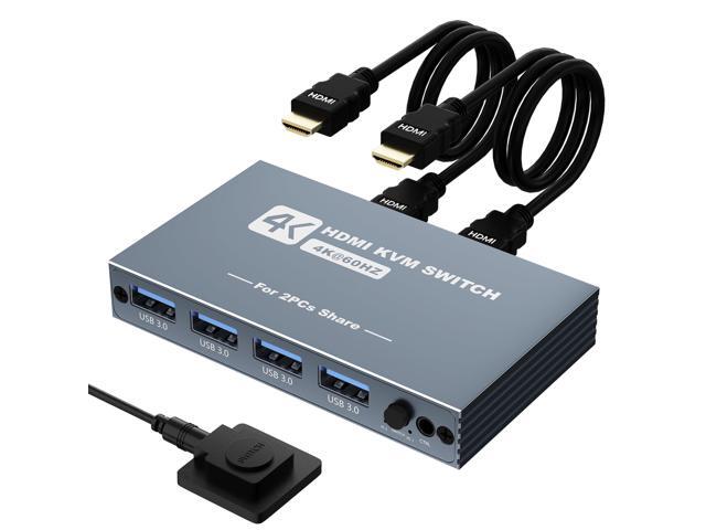 KVM Switch 1 Monitors 2 Computers, 4K@60Hz KVM Switch, USB3.0 Switch ...