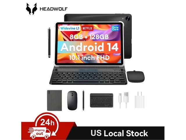 Headwolf 10 inch Android 14 Tablet with Keyboard, 2 in 1 Tablet with Case Mouse Stylus, 1920 * ...