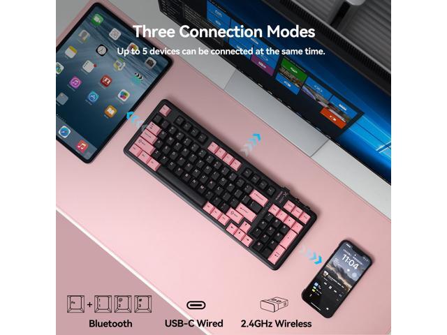 AUSDOM 98Pro Silent Wireless Mechanical Keyboard,Tri-Mode Bluetooth/2 ...