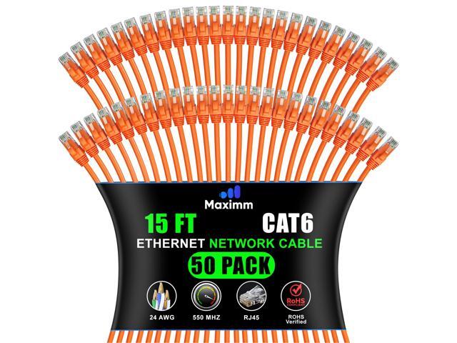 Maximm Cat 6 Ethernet Cable 15 ft (50-Pack) - High-Speed LAN Cable ...