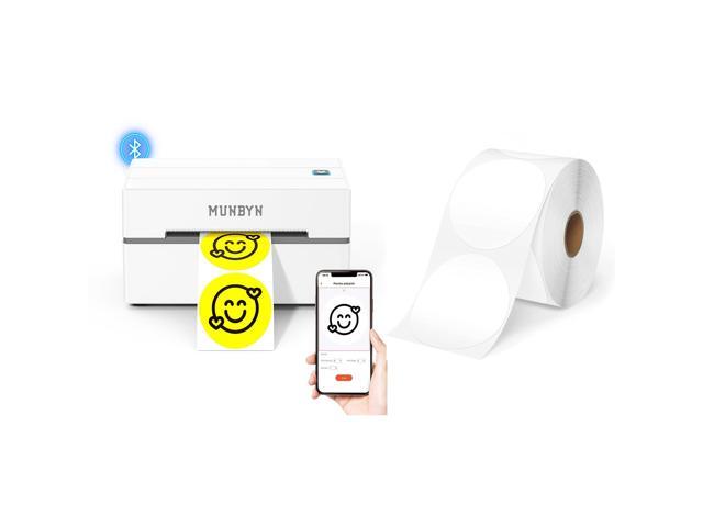 MUNBYN 130B Bluetooth Thermal Label Printer+3 Inch White Circle Thermal ...