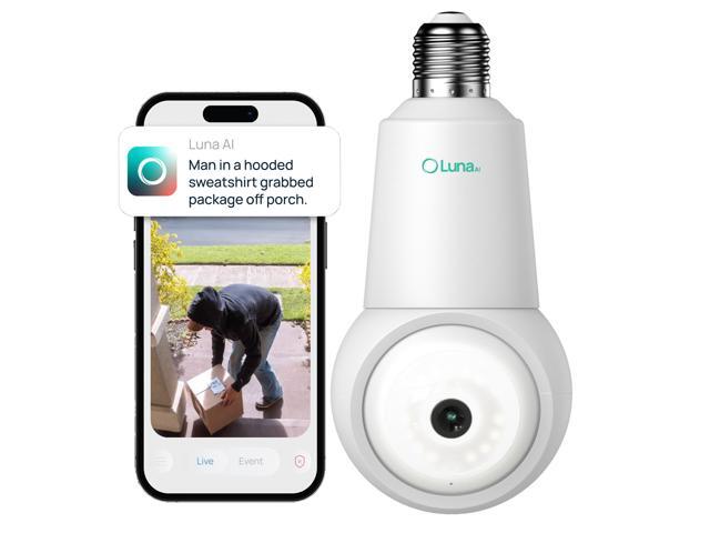 LUNA HOME 2K Light Bulb Security Cameras Wireless Outdoor Indoor 360 ...