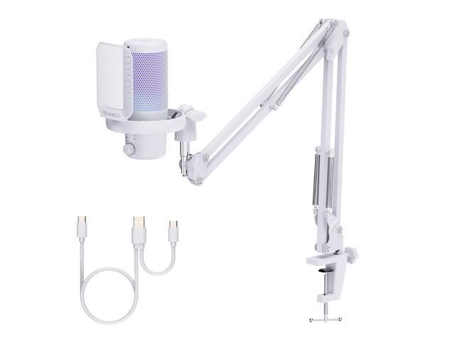 FEELWORLD VM1 White Gaming PC USB Microphone Condenser Mic with Noise ...