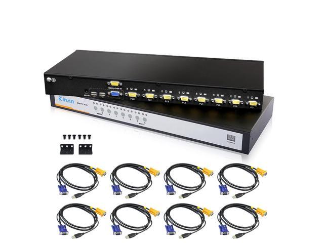 1U Rack Mount 8 Port USB VGA KVM Switch with 8 USB VGA Cables - 2048 x ...