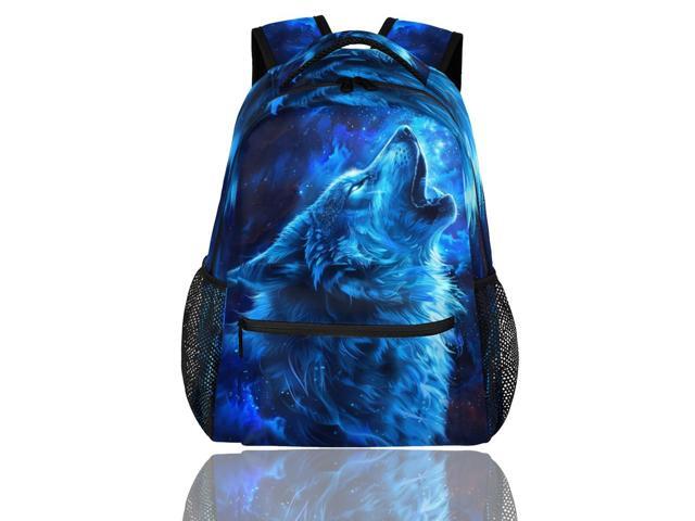 cfpolar Wolf Backpack for School, Blue Wolf Galaxy Space Laptop ...