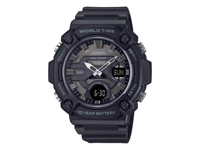 Casio Mens Black Dial Strap Analog-Digital World Time Watch ...