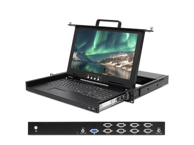 1U Rackmount VGA KVM Console, 15.6" 1080P Rack Mount Monitor+ 8 Port ...