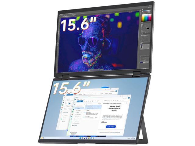 VisionOwl Stacked Portable Monitor 15.6inch Dual Foldable Travel ...