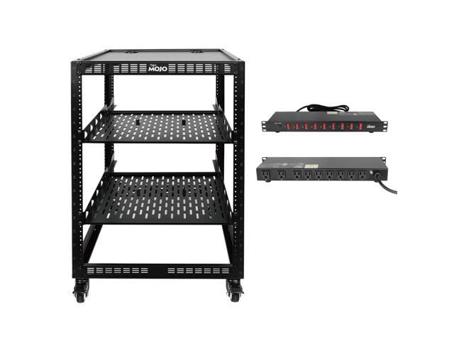 Tecmojo 16U Open Frame Network Rack with Casters &9 Outlet Rack Mount ...