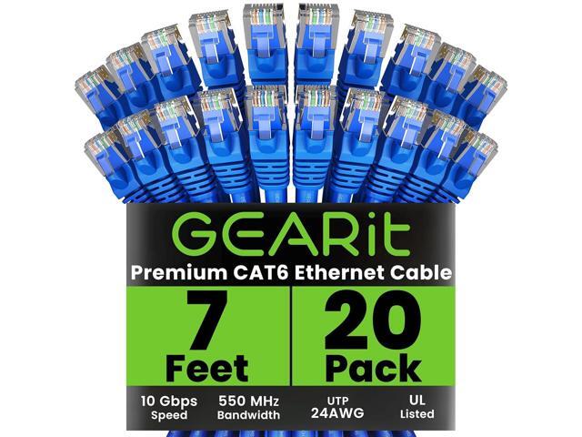 GEARit Cat 6 Ethernet Cable (20-Pack 7 Feet) Cat6 Network Patch, 10Gbps ...