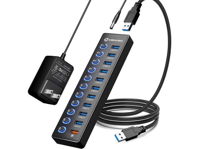 Powered USB Hub, MENKSID 11-Port USB Hub, 10 USB 3.0 Data Transfer ...