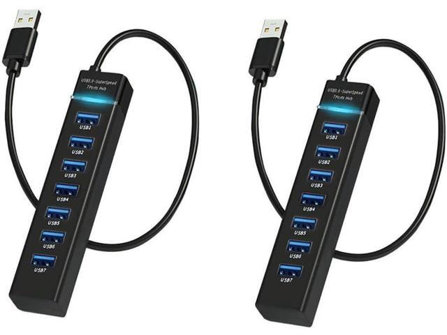 2 Pack 7 Ports USB Hub, Multiple Port USB Adapter with Indictor Light ...