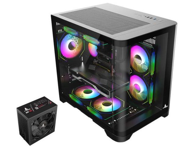 Iceberg Gaming PC Case Crystal Wave M BLK curved tempered Glass with PSU 650WX 650W 80 plus ...