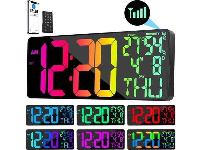 11 RGB Color Changes Large Digital Wall Clock/Bluetooth Auto Time Sync ...