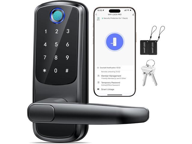 Keyless Entry Door Lock with Handle, Built-in WiFi Deadbolt, Smart ...