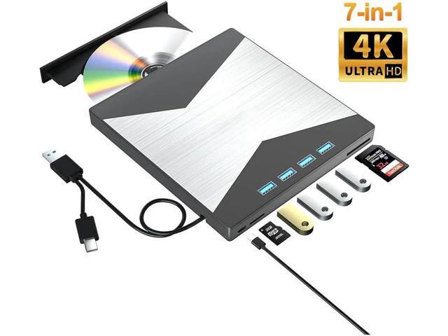7-in-1 External Blu Ray Drive, 4K Portable Blu Ray Burner USB 3.0 Type ...