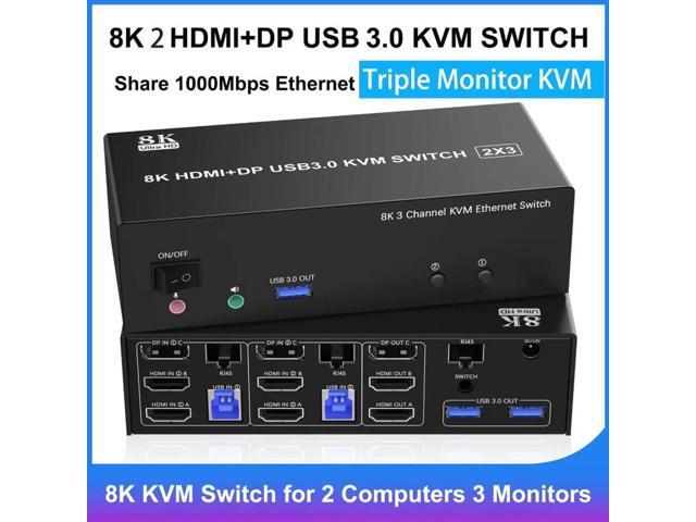 KVM Switch 3 Monitors 2 Computers, 2 HDMI + DisplayPort USB 3.0 KVM ...
