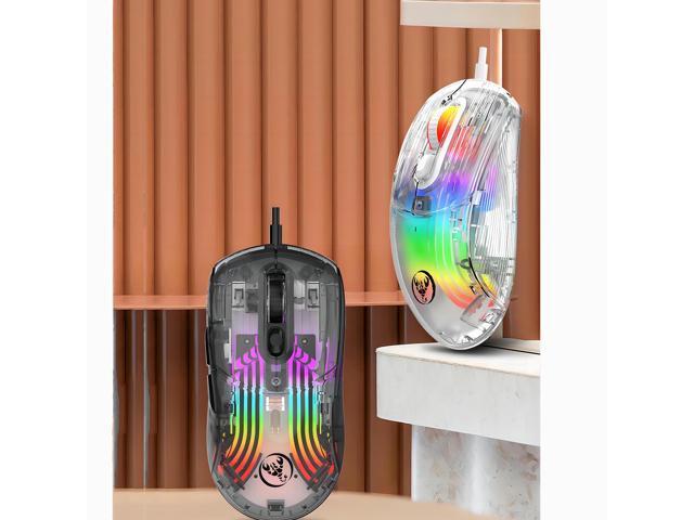 Transparent wired gaming mouse with 7 key macro programming,woven cable ...