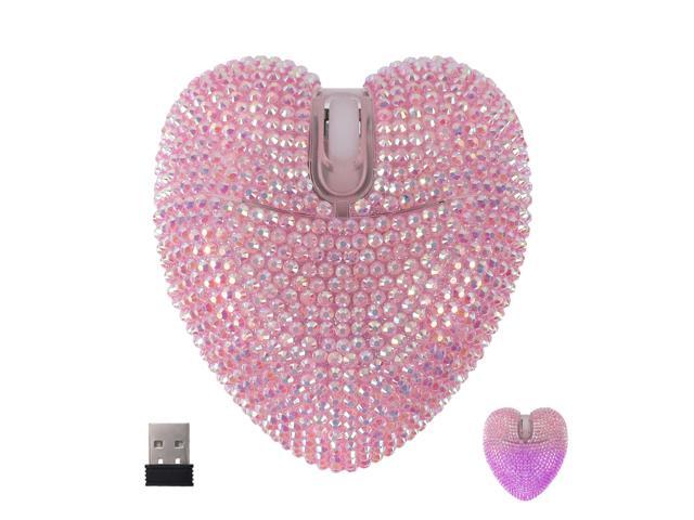 Wireless Mouse Bluetooth Cute Bling Crystal Rhinestone Pink Heart Shape ...
