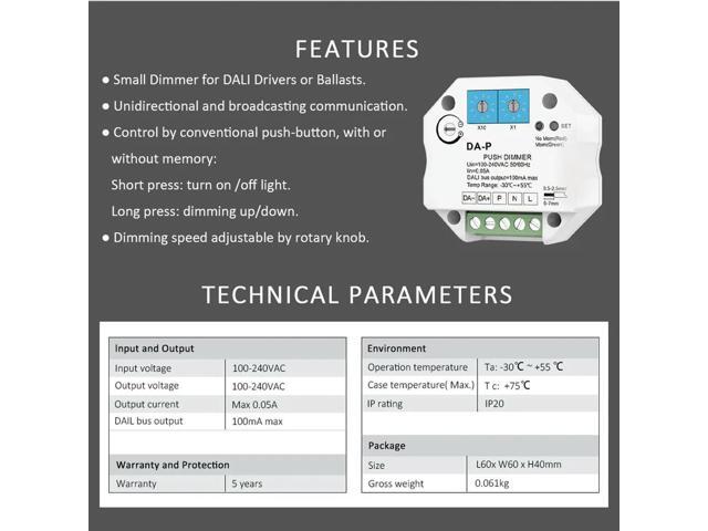 For DALI Push LED Dimmer 110V 220V 240V With Memory Function For DALI ...
