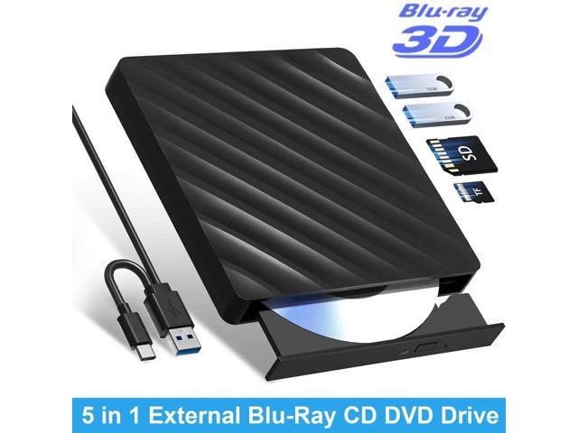 5 in 1 External Bluray Drive, USB 3.0 Type-C Slim Optical External Blu ...