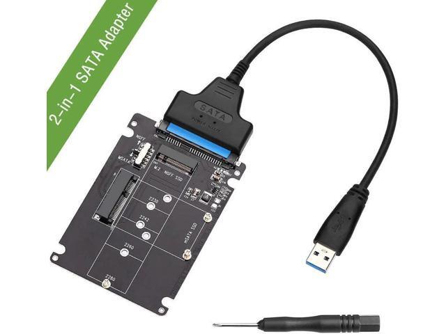 M.2 or mSATA to SATA 3.0 Adapter 2-in-1 NGFF to mSATA Converter Reader ...