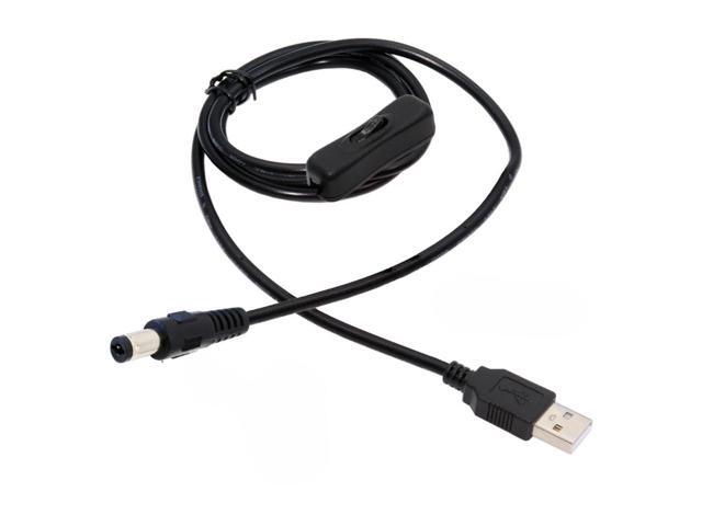 USB Power Switch Extension Cable USB 2.0 Male to DC 5.5x2.1mm Male with ...