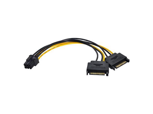Dual SATA 15Pin Power to PCIE 6Pin Power Supply Adapter Converter Cable ...