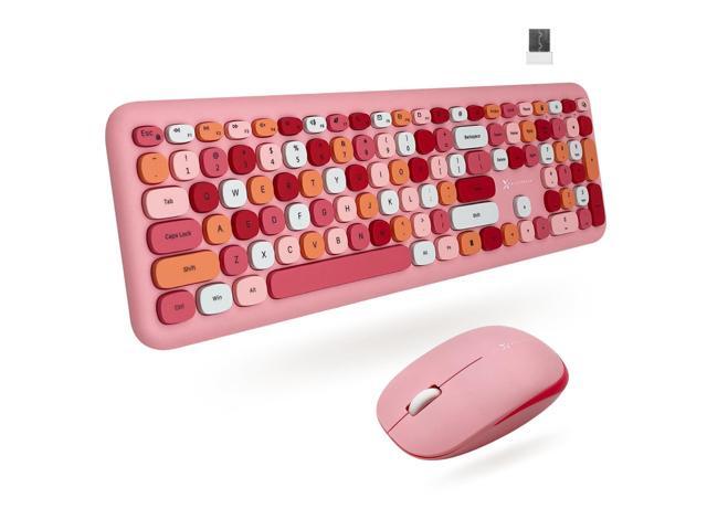 X9 Pink Cute Wireless Keyboard and Mouse Combo - 2.4G Retro Typewriter ...