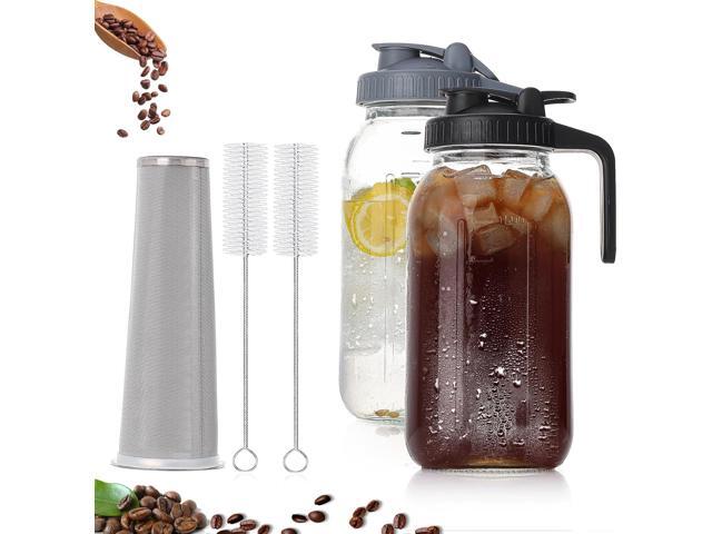 2 Quart Glass Pitcher with Lid for Fridge, Cold Brew Coffee Maker 64 oz ...