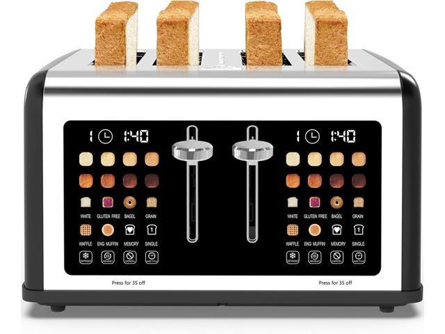 4 Slice Toaster Touch Screen, Stainless Steel Toasters Digital Timer ...